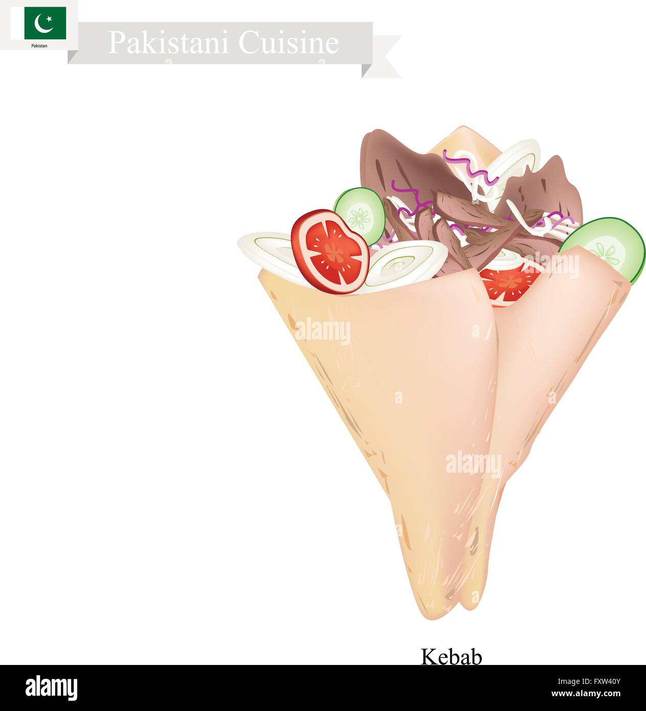 Pakistani Cuisine, Illustration of Kebab or Flat Bread Filled with ...