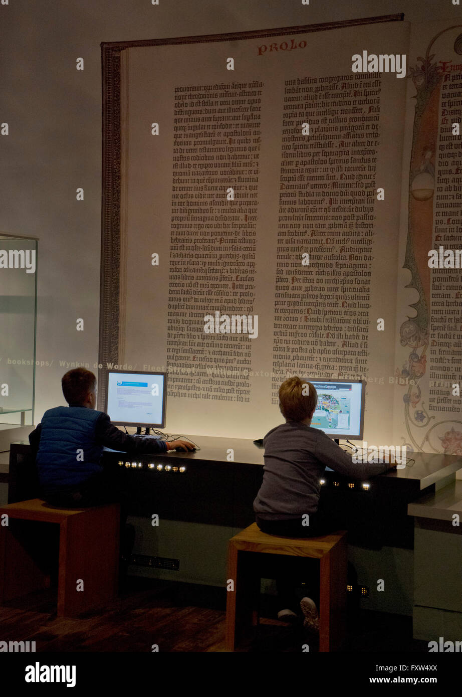 Children use computers on a visit to the Museum of London. London ...