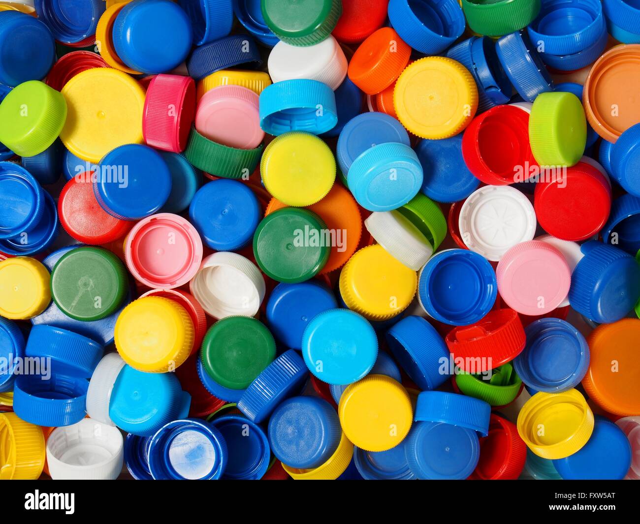 Waste plastic bottle caps ready for recycling Stock Photo - Alamy