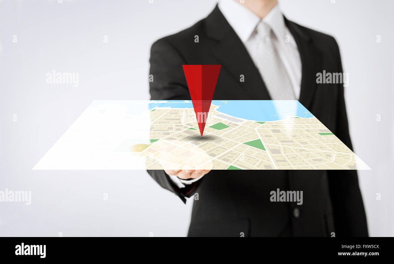 close up of man hand showing gps navigator map Stock Photo - Alamy