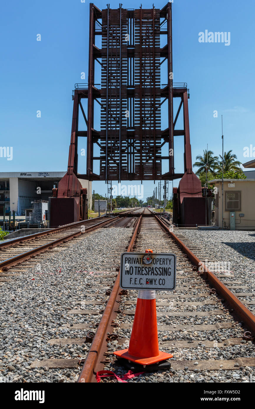 Railroad tracks with open swing bridge Florida USA Stock Photo - Alamy