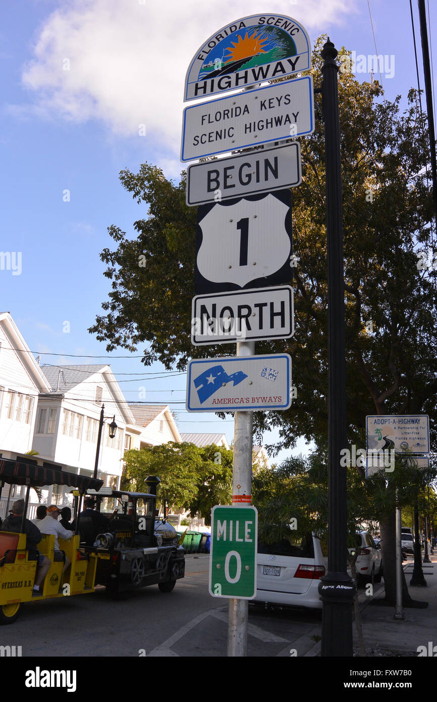 Beginning of Route1 in Florida Stock Photo - Alamy