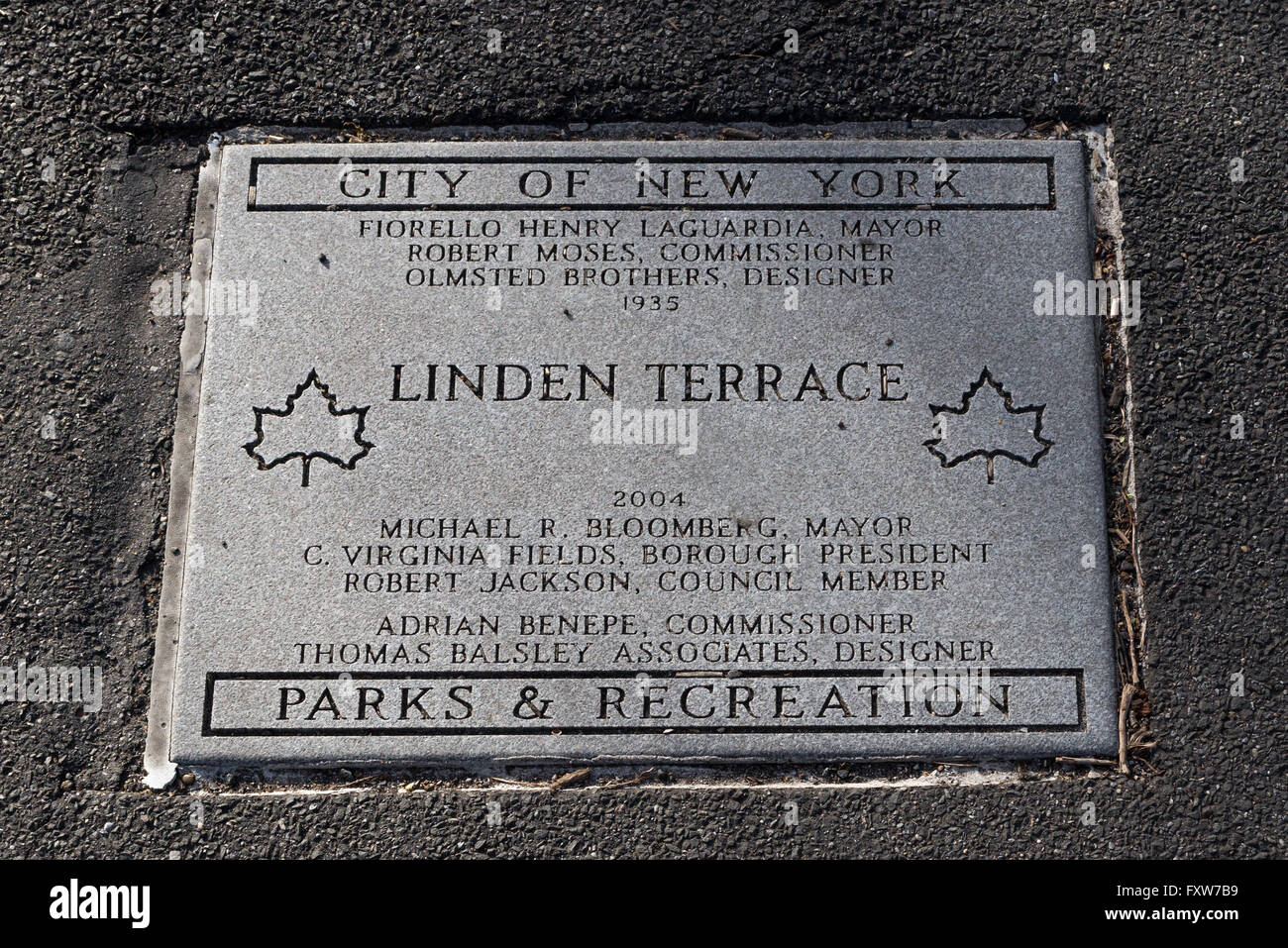 Plaque inset into the path commemorating the Linden Terrace in Fort ...