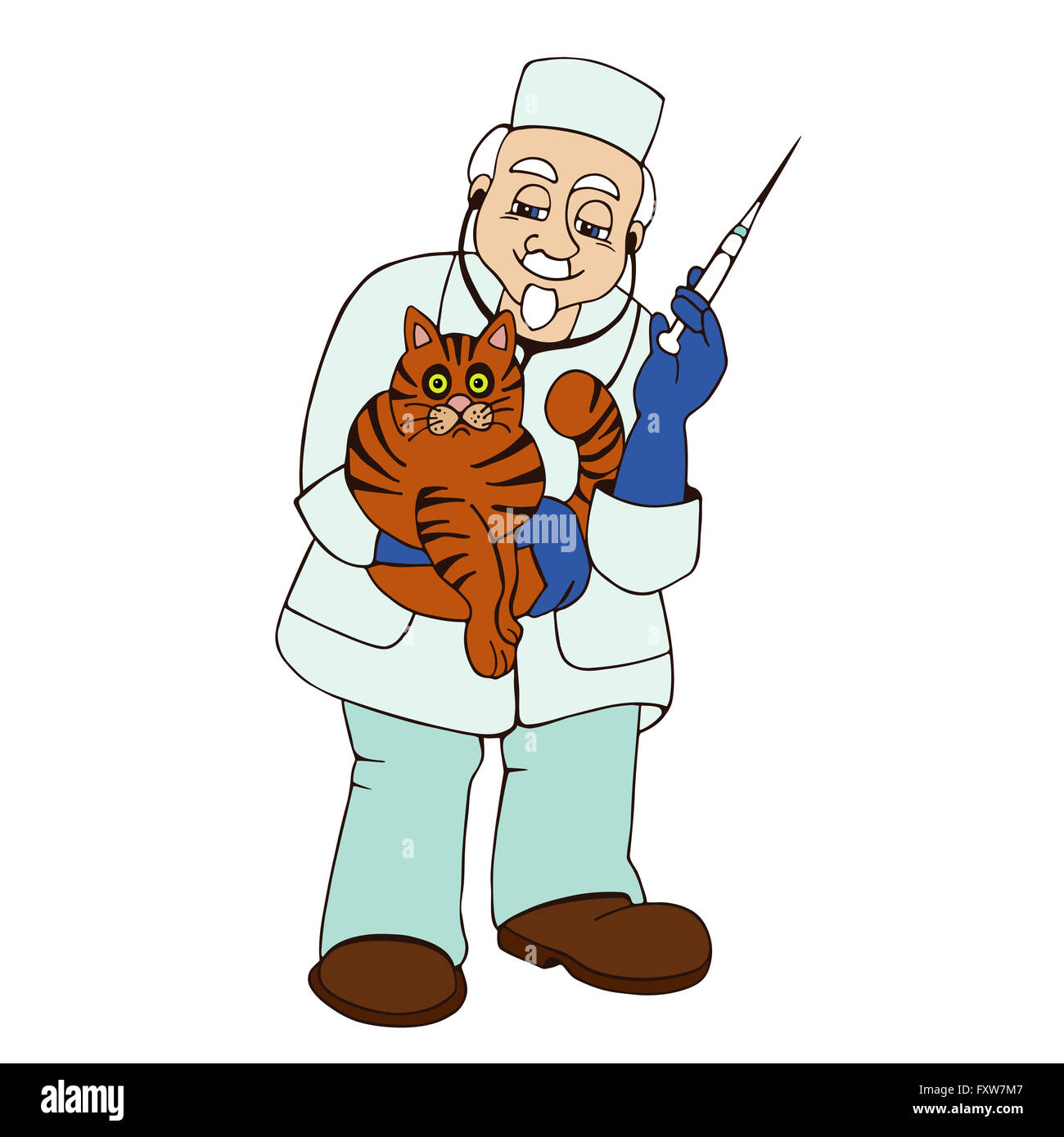 vet helping a sick cat on a white background Stock Photo - Alamy
