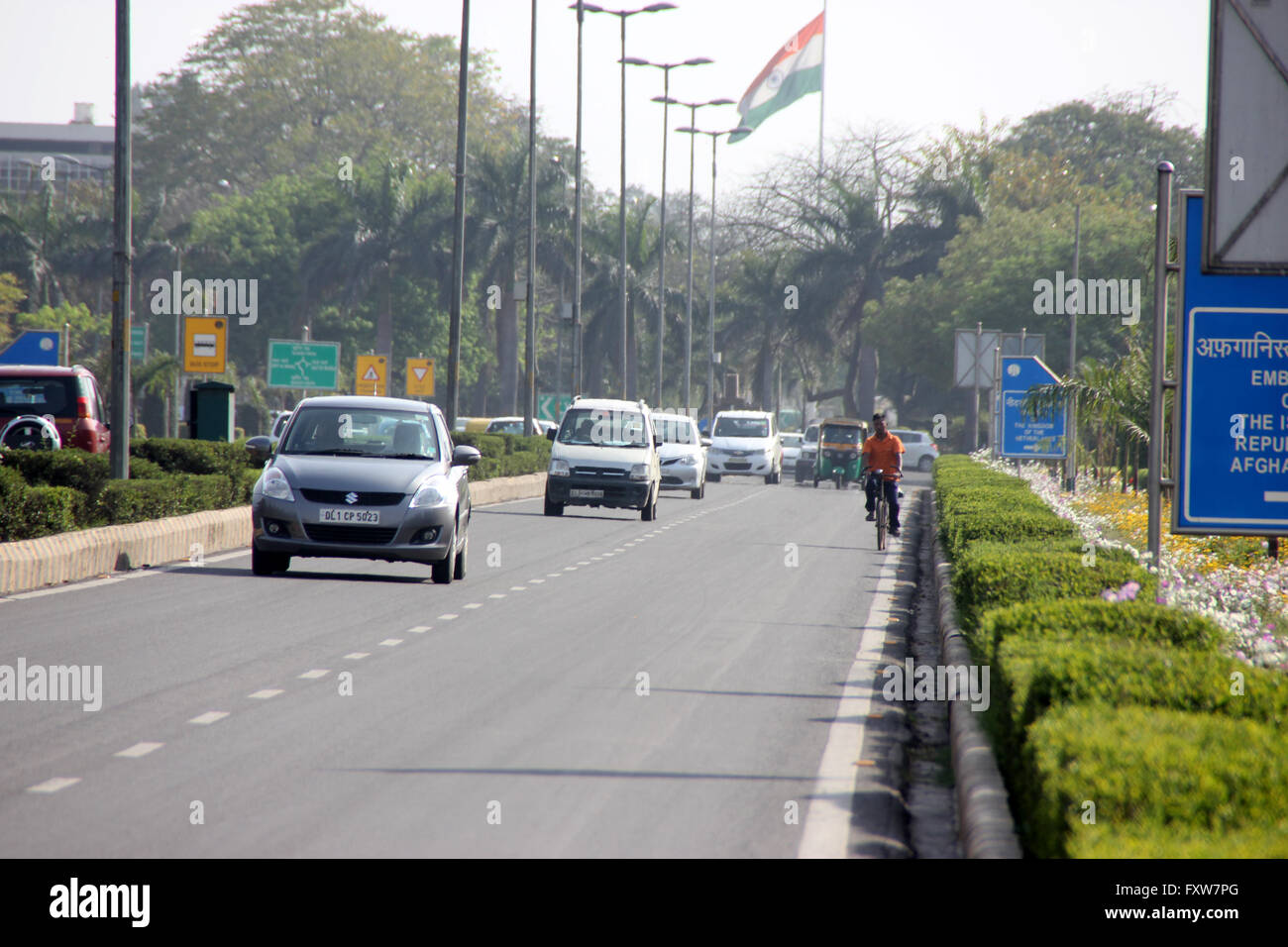 Shanti Path, New Delhi, with beautiful hedges on both sides, well ...