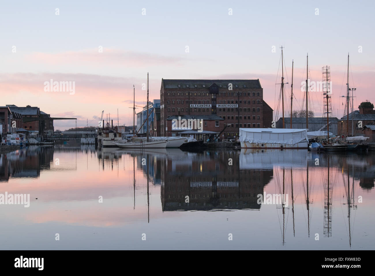 Sunrise over Gloucester Docks in England Stock Photo - Alamy