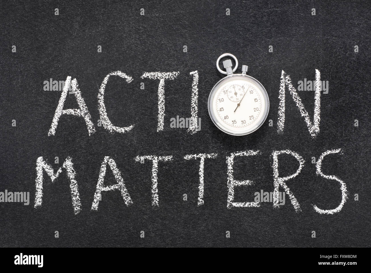 action matters phrase handwritten on chalkboard with vintage precise ...