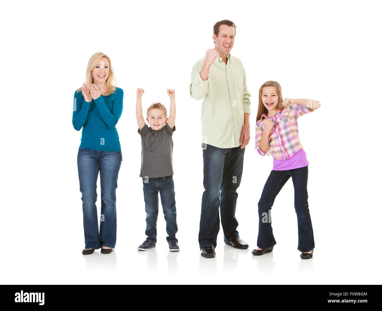 Isolated on white series of a Caucasian nuclear family in casual wear ...