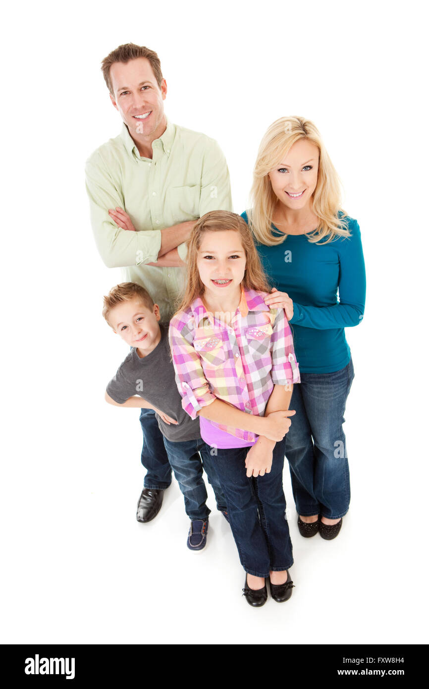 Isolated on white series of a Caucasian nuclear family in casual wear ...