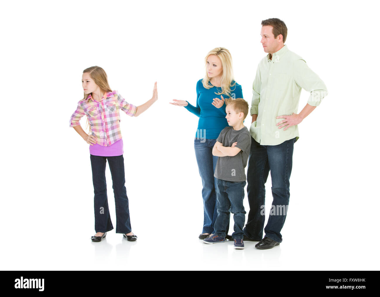 Isolated on white series of a Caucasian nuclear family in casual wear ...