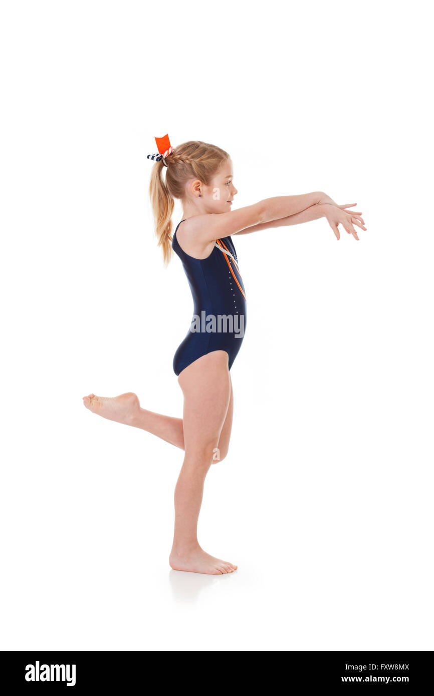 Young girl gymnast in various poses, isolated on white Stock Photo - Alamy