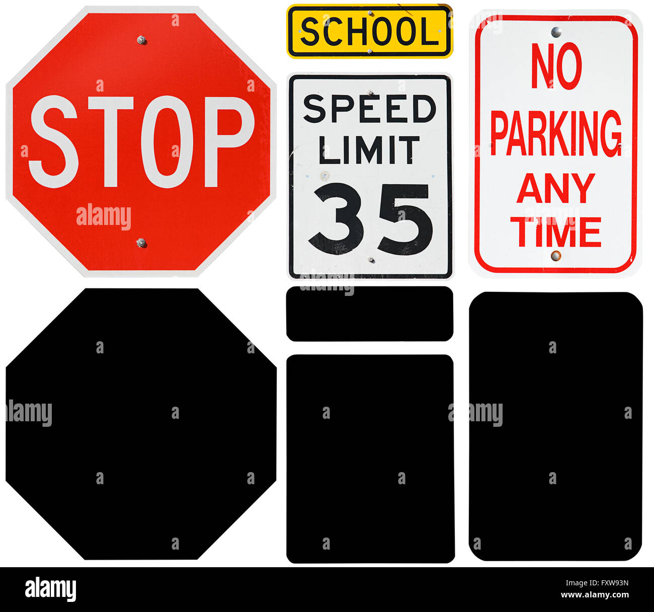 Isolated on white series of typical US road signs Stock Photo - Alamy