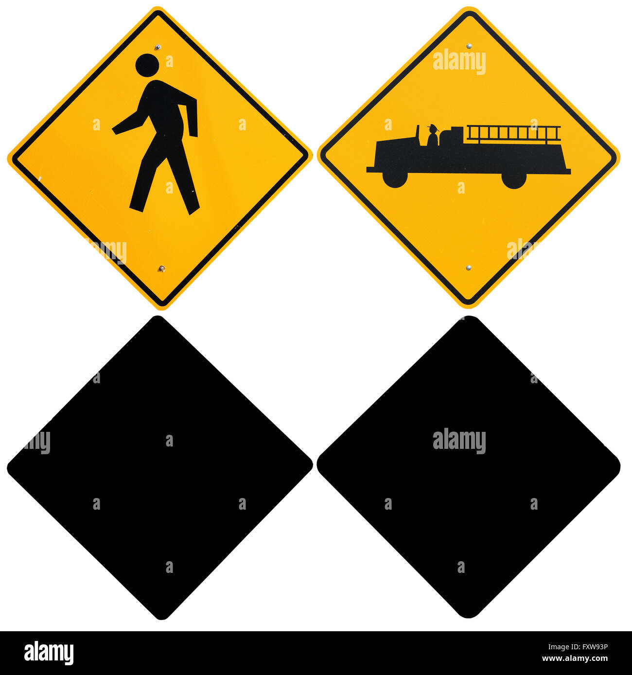 Isolated on white series of typical US road signs Stock Photo - Alamy