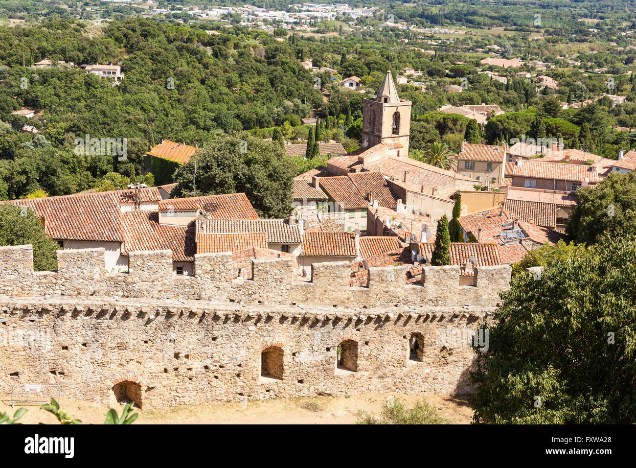 St Michel Church, and Grimaud village, taken from Grimaud Castle ...