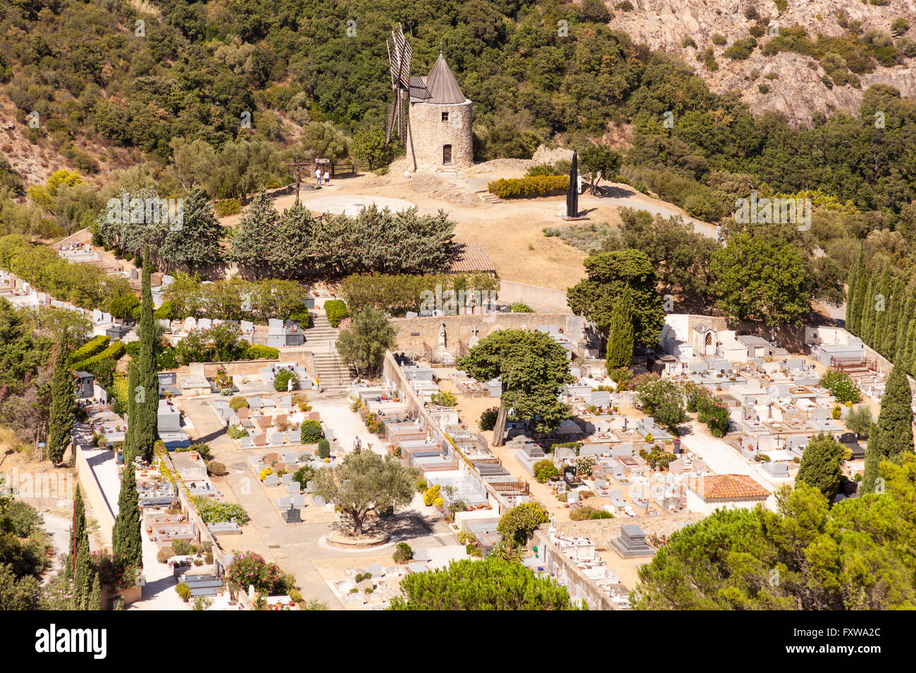 Grimaud cemetery and Saint Roch’s windmill, from Grimaud Castle ...