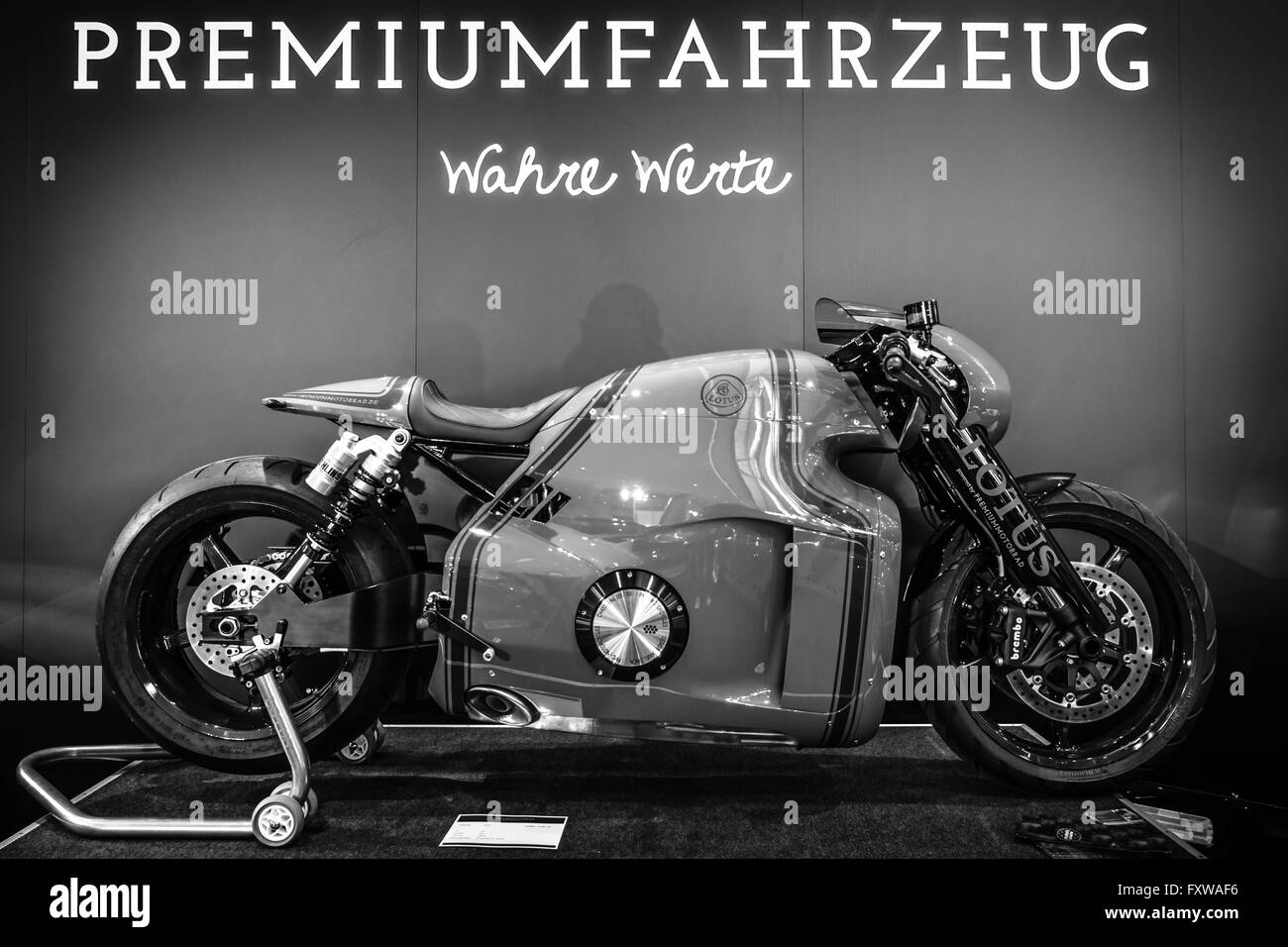 Superbike Lotus C-01, designed by Daniel Simon, 2014. Black and white ...