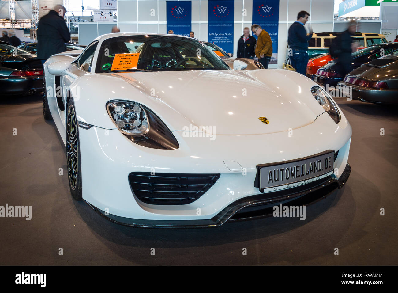 Mid-engined plug-in hybrid sports car Porsche 918 Spyder, 2015 Stock ...