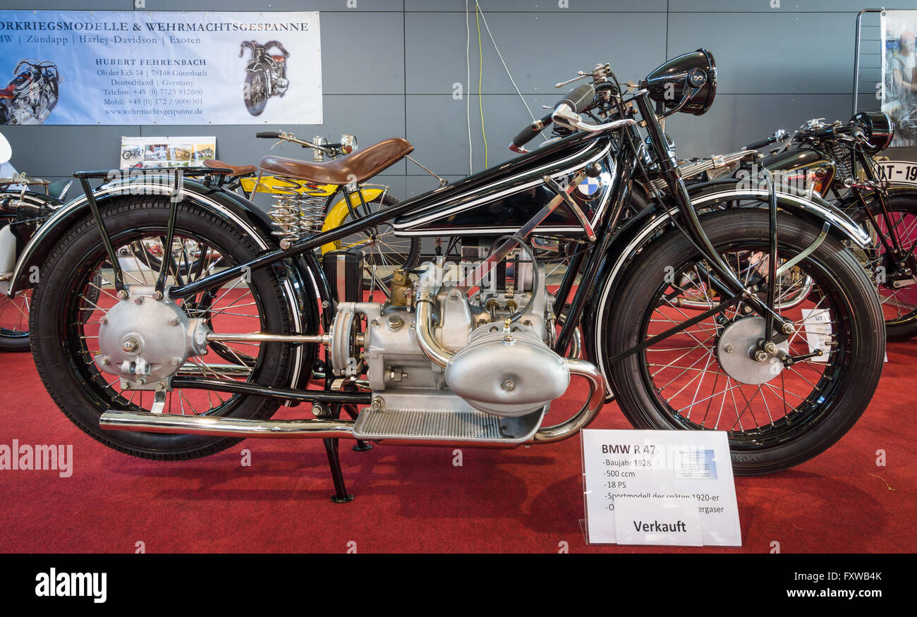STUTTGART, GERMANY - MARCH 17, 2016: Sports motorcycle BMW R 47, 1928 ...