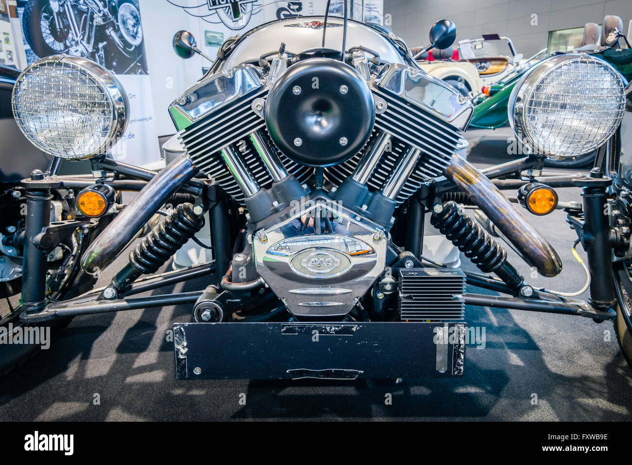 Engine S&S of three-wheeler car Morgan M3W SUPERDRY, 2013. Close-up ...