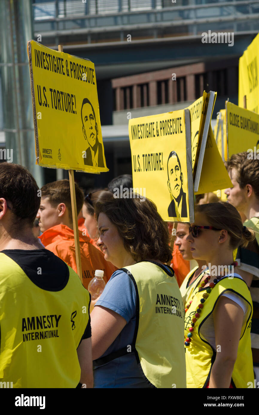 Amnesty international activists protest potsdamer hi-res stock ...