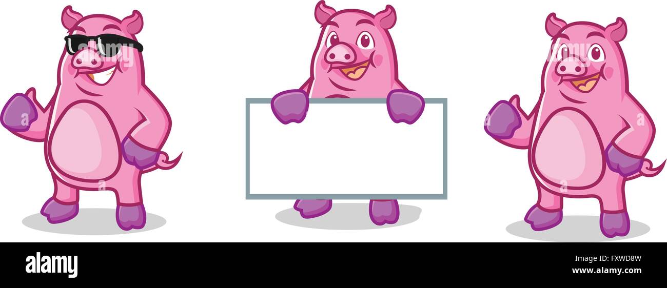 Purple Pig Mascot happy Stock Vector Image & Art - Alamy