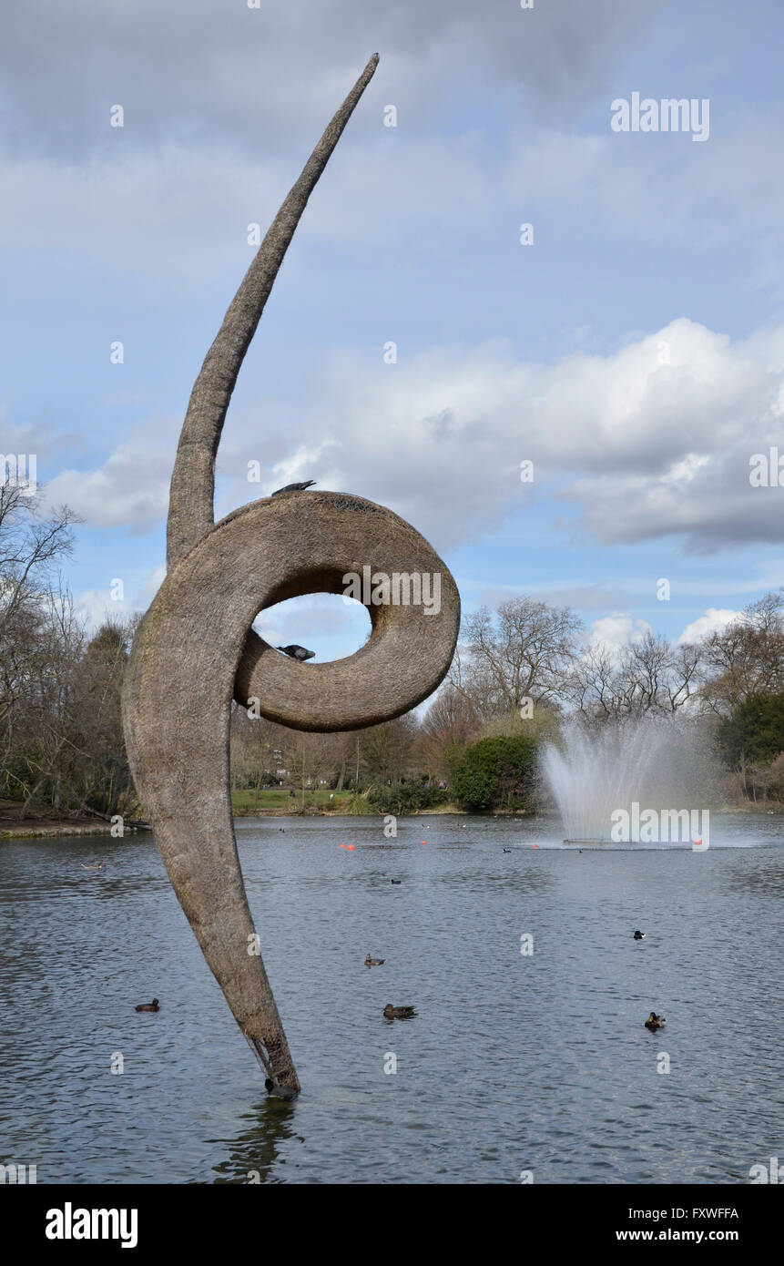 Sculptures in the lake in Victoria Park, Hackney, London Stock Photo ...