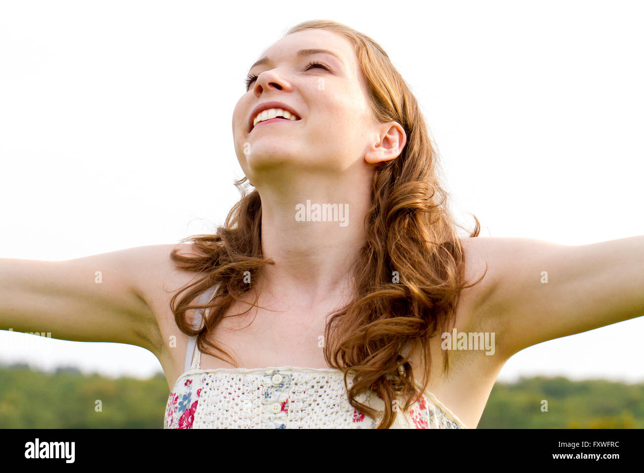 Young happy woman enjoy the day Stock Photo - Alamy