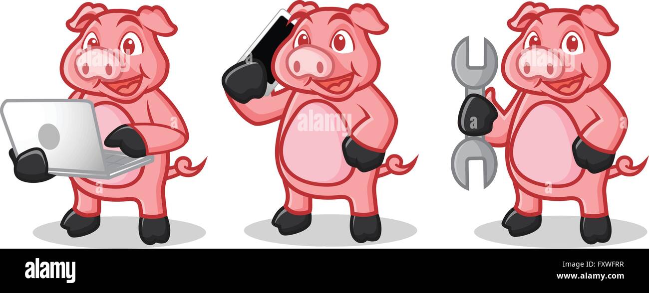 Deep Pink Pig Mascot with phone Stock Vector Image & Art - Alamy