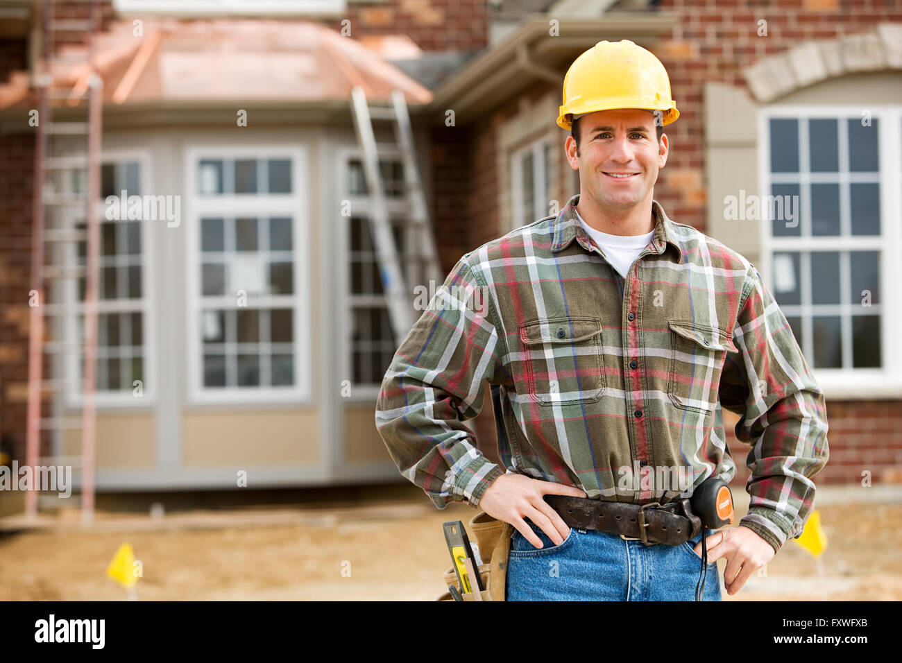 Series at a new home construction site. Includes construction worker ...