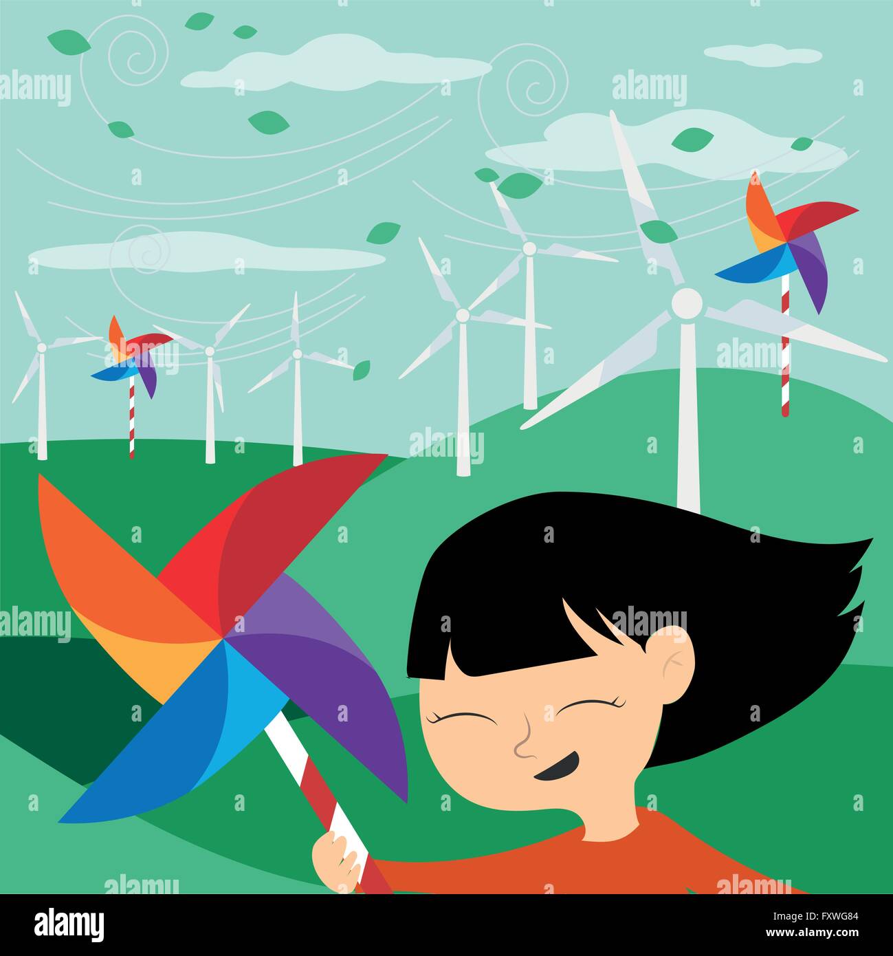 Save the Earth - Green energy for children - Illustration with electric ...