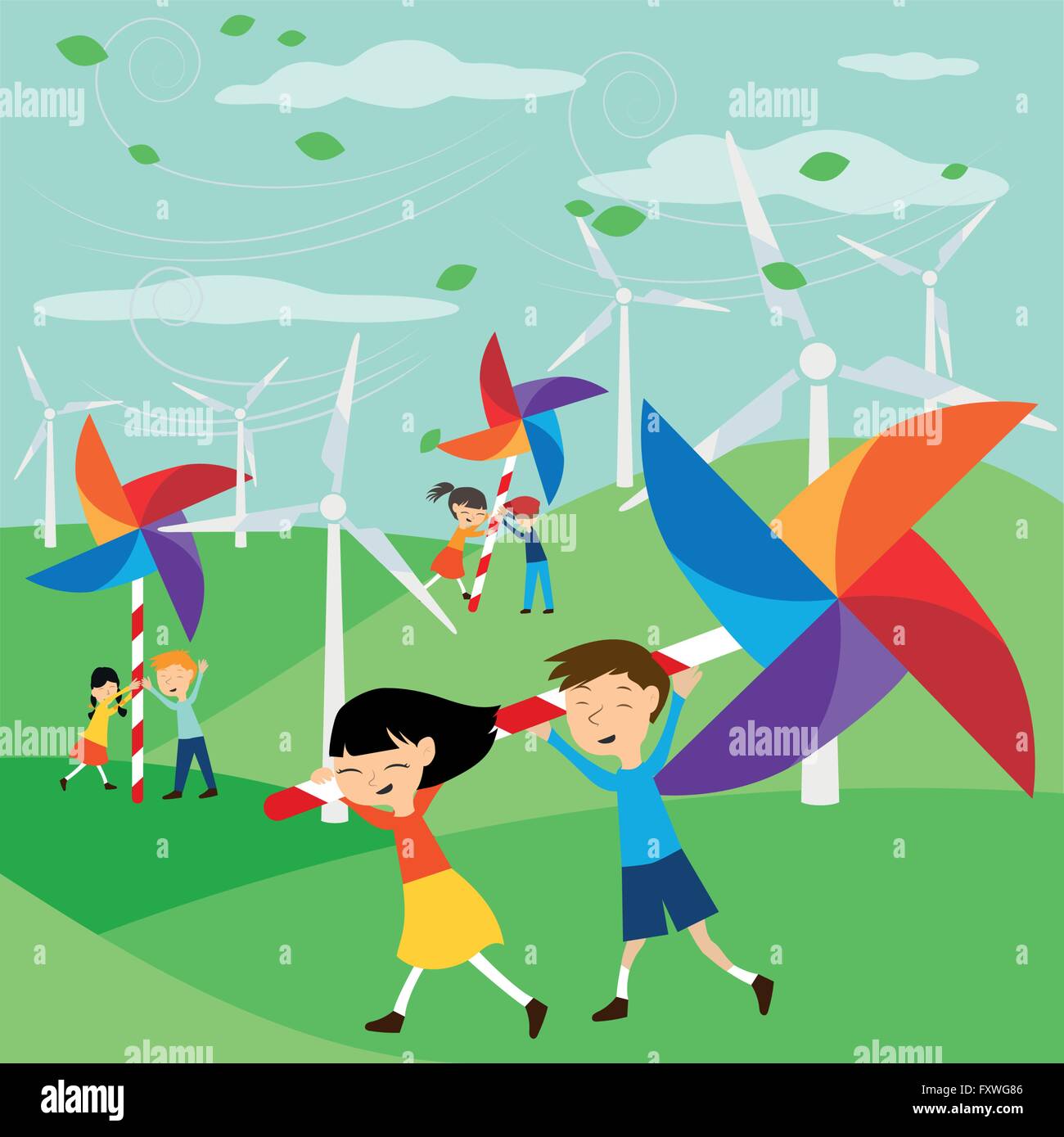Save the Earth - Green energy for children - Illustration with electric ...