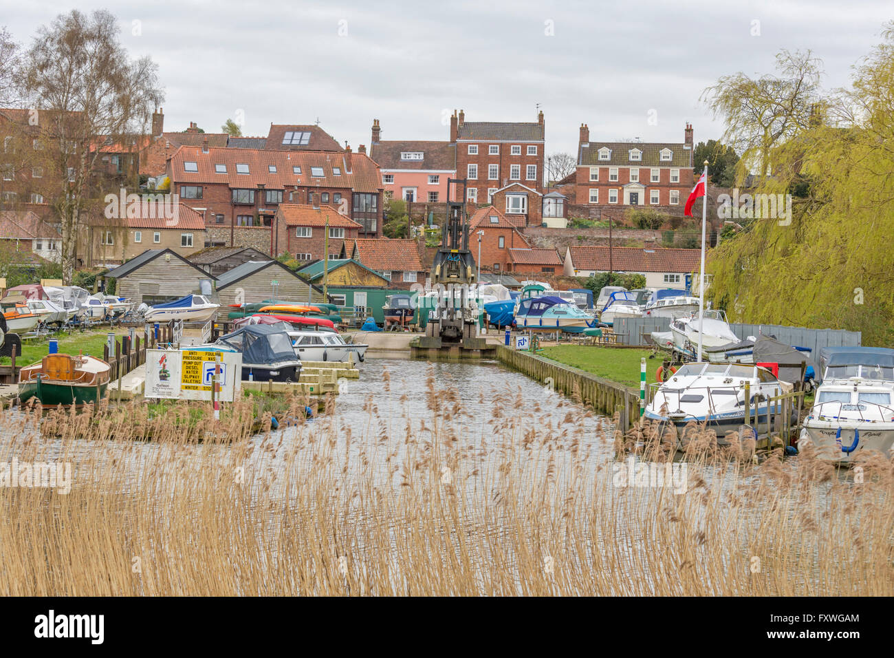 Waterside boatyard on the River Waveney, Beccles Suffolk, England, UK ...