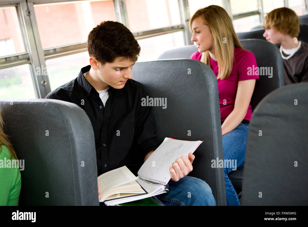 Series with multi-ethnic group of teenage students boarding and on a ...