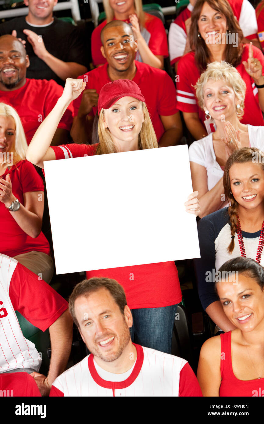 Woman cheering crowd sign hi-res stock photography and images - Alamy