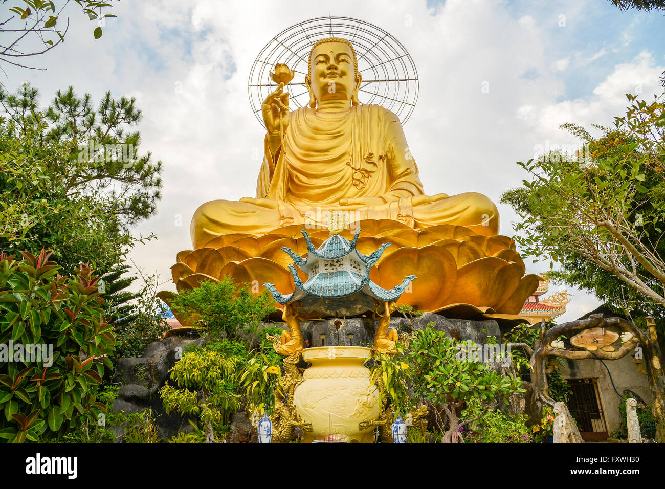 Giant Golden Buddha at Van Hanh Pagoda Compound - Da Lat, Vietnam Stock ...