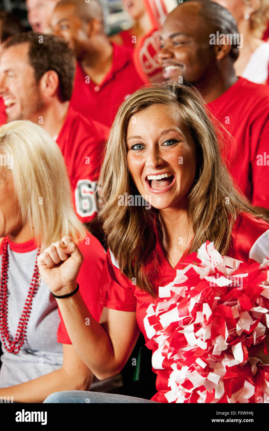 Multi-ethnic crowd of American football fans in a stadium, cheering ...
