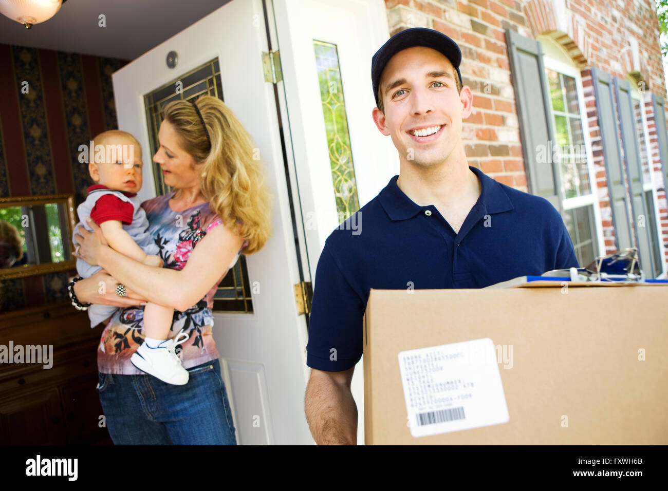Series with with a delivery man dropping off flowers, boxes, balloons ...