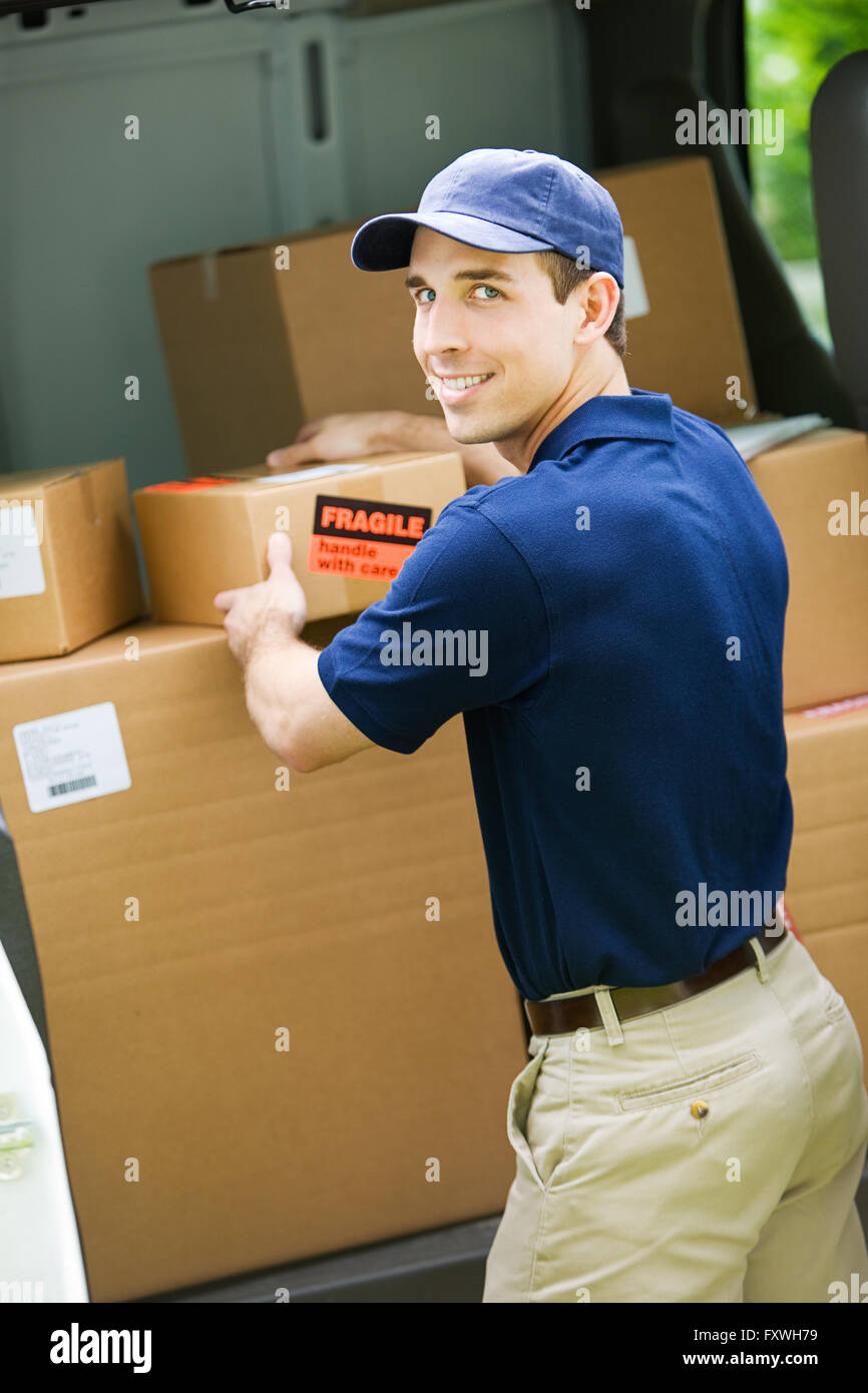 Series with with a delivery man dropping off flowers, boxes, balloons ...