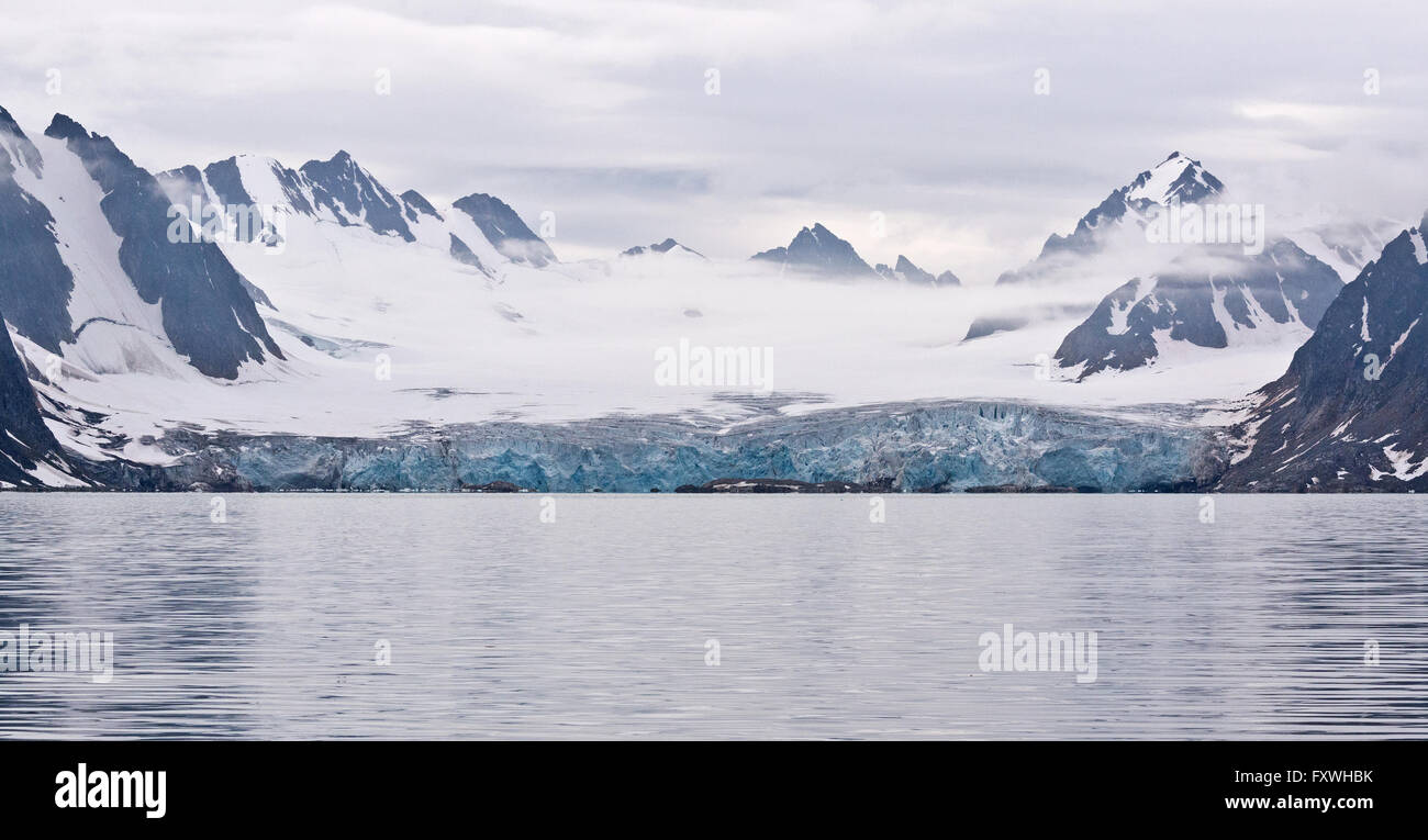 a distant view of Smithbreen Glacier in Raudfjorden, Svalbard Stock ...