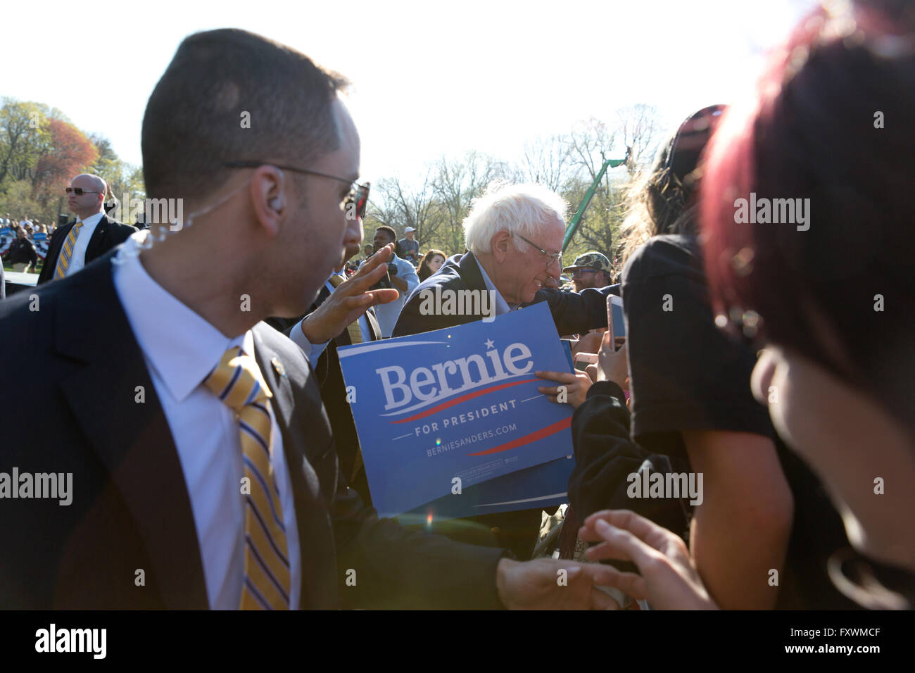 New York, USA. 17th Apr, 2016. Bernie Sanders shaking the hands of ...