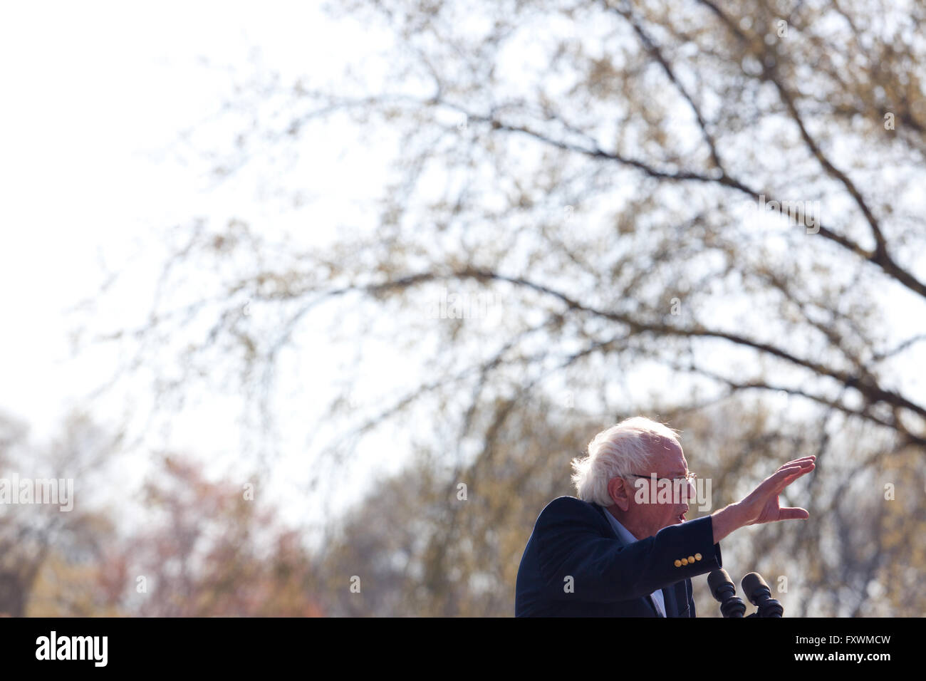 New York, USA. 17th Apr, 2016. Bernie Sanders explains to a crowd at ...