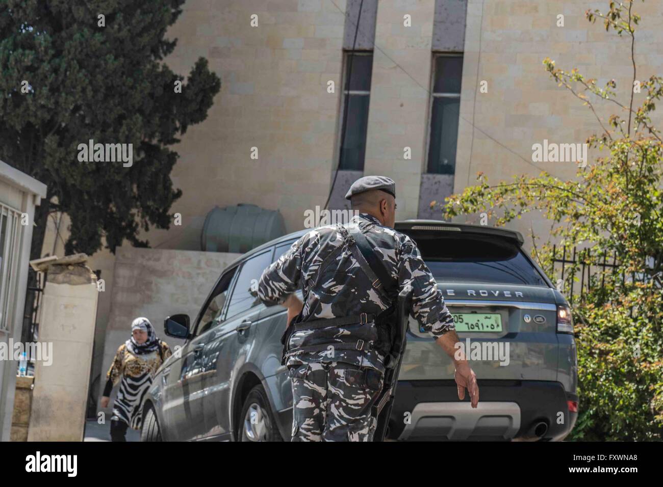 Beirut, Lebanon. 18th Apr, 2016. There was a heavy police presence ...