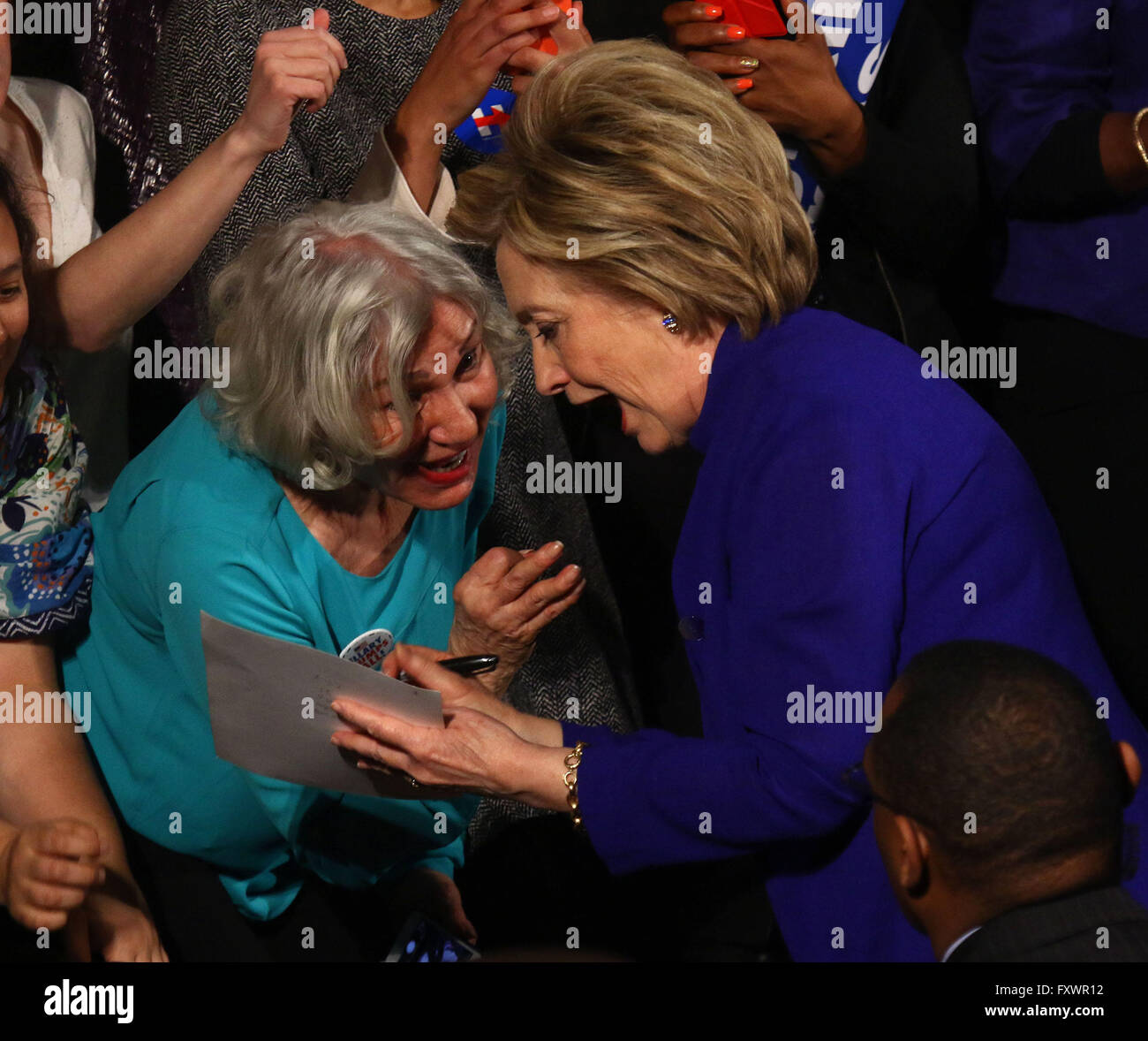 New York, USA. 18th Apr, 2016. Democratic Presidential hopeful HILLARY ...