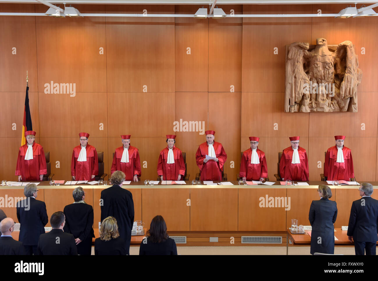 Karlsruhe, Germany. 19th Apr, 2016. The First Senate of the German ...