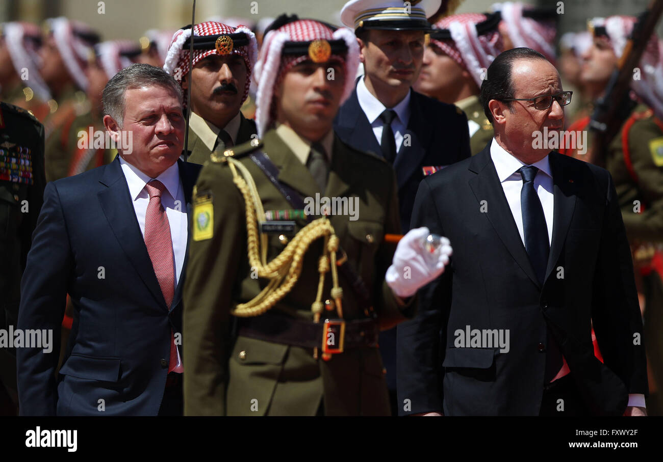 Amman, Jordan. 19th Apr, 2016. Jordanian King Abdullah II (L) and ...