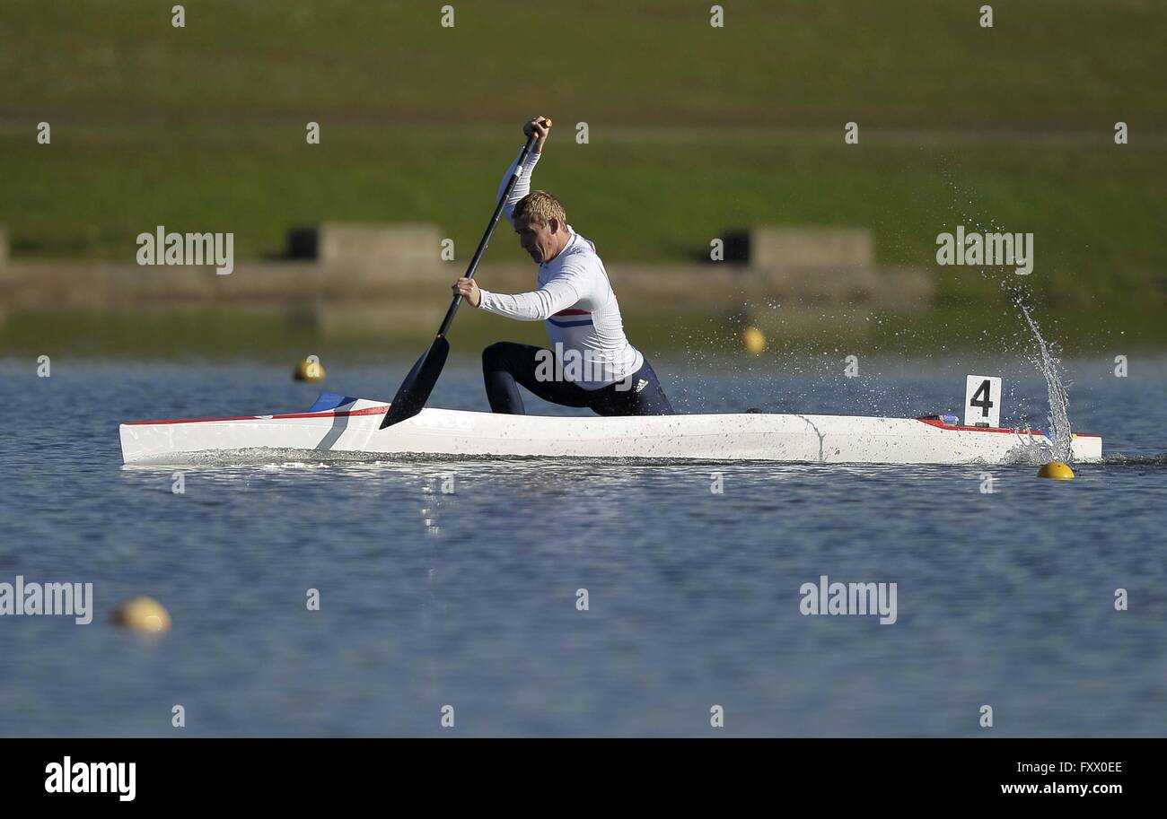 Nottingham, UK. 19th April, 2016. Chris Calvert. Mens C1 200m Final ...