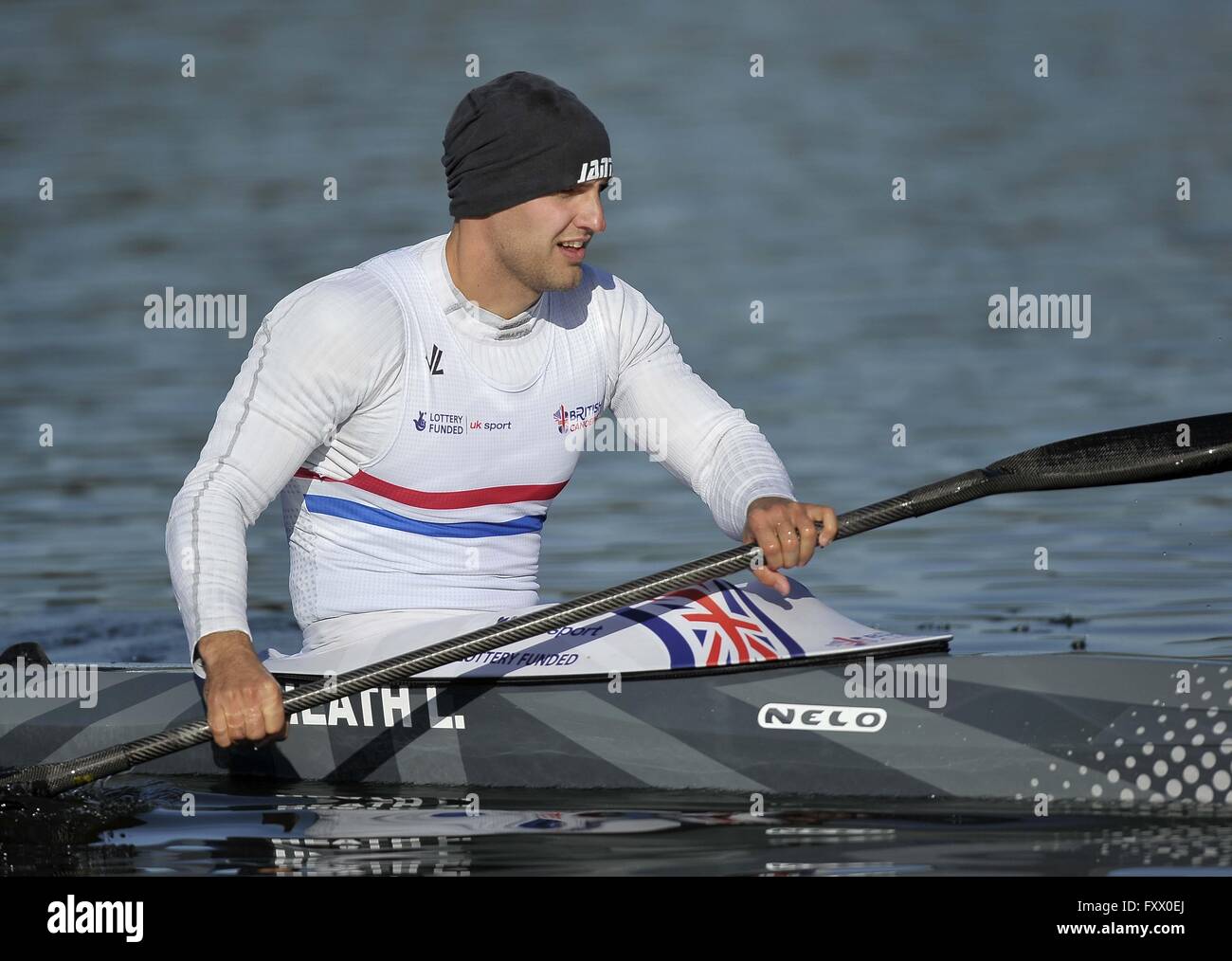 Nottingham, UK. 19th April, 2016. Liam Heath. Mens K1 200m FinalDay 2 ...