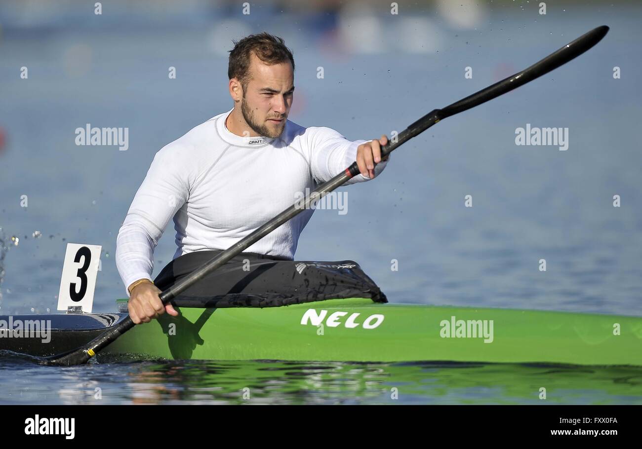 Nottingham, UK. 19th April, 2016. Kristian Reeves. Mens K1 200m Final ...