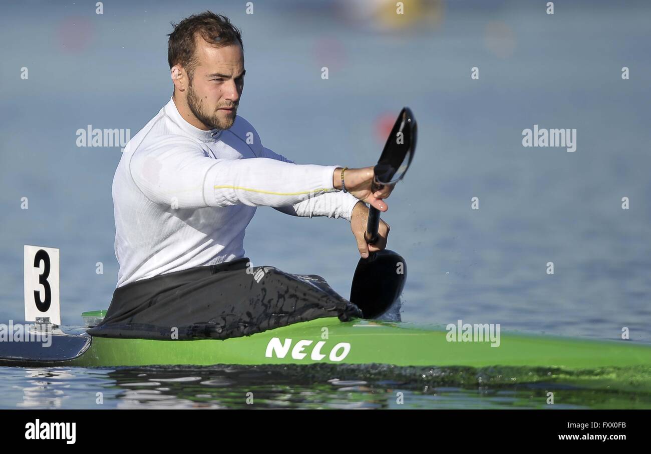 Nottingham, UK. 19th April, 2016. Kristian Reeves. Mens K1 200m Final ...