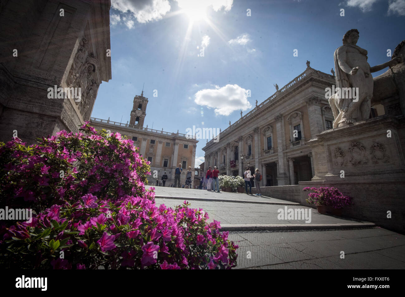 Rome, Italy. 19th Apr, 2016. Traditional azaleas flowers are placed on ...